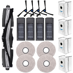 17pcs Replacement Parts for Ecovacs Deebot X2 / X2 Omni / X2 Pro / DEX86 Vacuum Cleaner Accessories, 1 Main Brush, 4 Side Brush, 4 Hepa Filters, 4 Dust Bags, 4 Mop Cloths