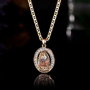 Barzel 18K Gold Plated Three-Tone Crystal Mother Mary Pendant Necklace (24")