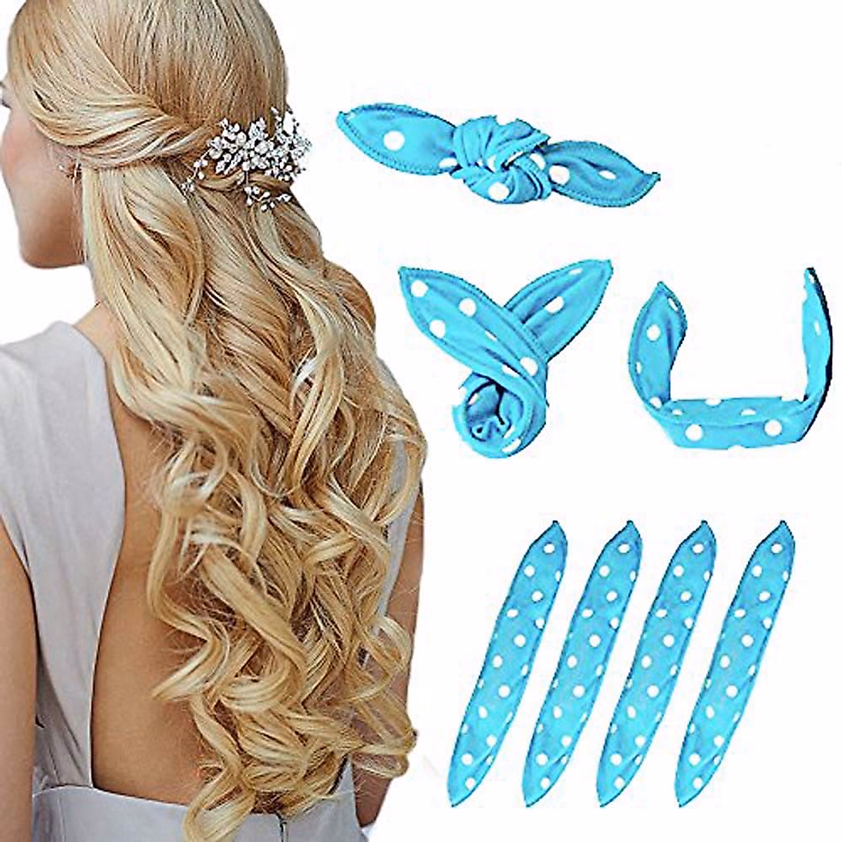 Foam Hair Curlers, Pillow Cloth Hair Rollers,No Heat Sleeping Soft Sponge Rollers for Long, Short, Thick & Thin Hair Spiral Curls Hair Styling Rollers (Blue)