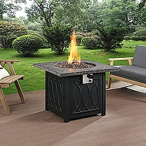 Ehomexpert 50,000 BTU Fire Pit Table,32-inch Outdoor Garden Square Auto-Ignition Propane Gas Fire Table with Waterproof Cover for Patio Courtyard Balcony,Black