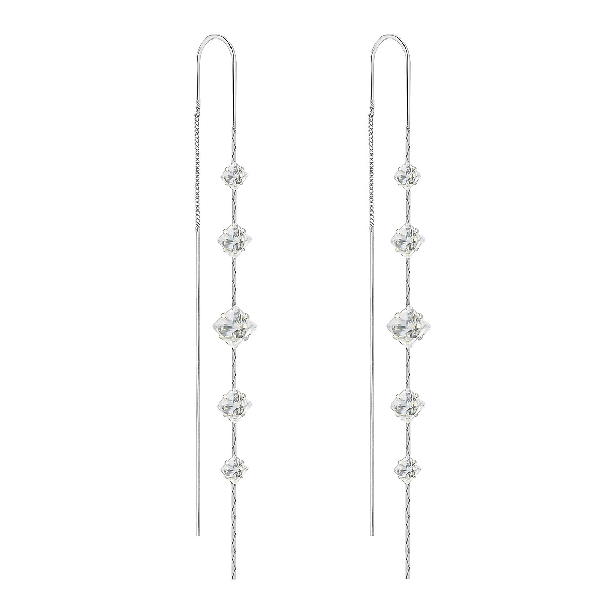 Threader Dangle Earring Long Chain Twist Curved Tassel Earring Star Butterfly Cubic Zirconia Gold Silver Drop Earring for Women Girl (Threader Earring-A)