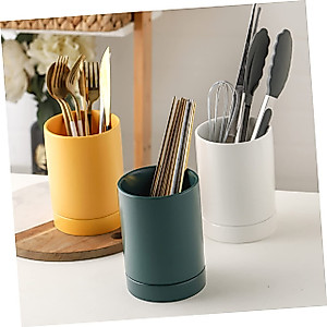 Cabilock 1 Set Kitchen Ceramic Utensil Holder Countertop Kitchen Utensil Crocks Holder Caddy for Cooking Tool Utensils Flatware Organizer Yellow