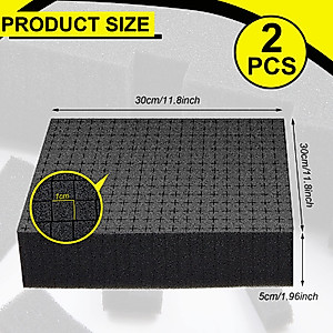 2 Pieces Pre Cubed Foam Tray Customizable Foam Insert Black Pluck Foam Insert for Interlocking Cases, 30 x 30 x 5 Cm/ 11.81 x 11.81 x 1.97 Inches