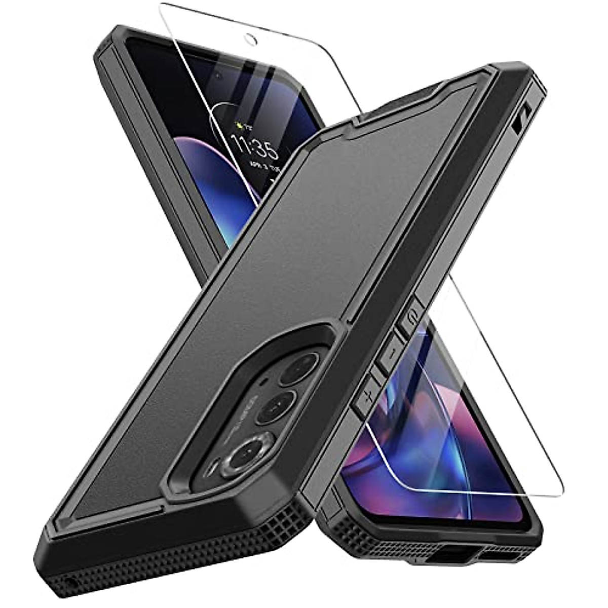 for Motorola Edge 2022 Case, Moto Edge 2022 Heavy Duty Case with Screen Protector, Military Grade Drop Proof Cover, Dual Layer Rugged Protective Shell (Black)
