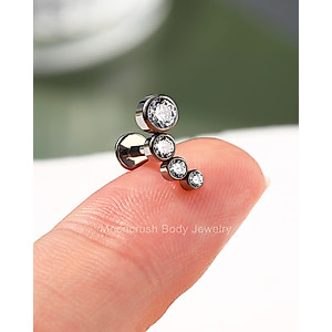 Mooncrush Jewelry G23 Solid Titanium Helix Earrings CZ 16G Cartilage Earrings Cluster Helix Piercing Jewelry Surgical Steel Hypoallergenic 6MM Tragus Earrings for Women