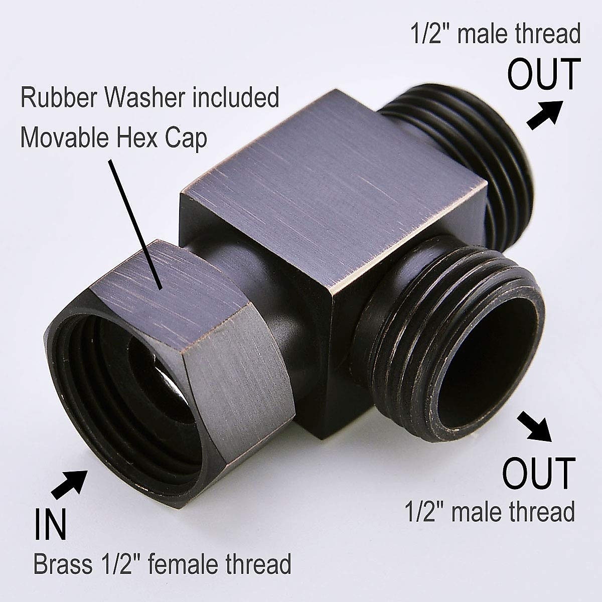 1/2" Brass Bronze 3 Way Diverter, Hose Fitting Tee, T Shape Adapter Connector for Angle Valve Hose, Bath Shower Arm, Toilet Bidet Sprayer Faucet, Oil Rubbed Bronze Finished