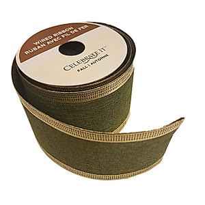 Celebrate It- Fall Wired Ribbon Green and Gold Trim