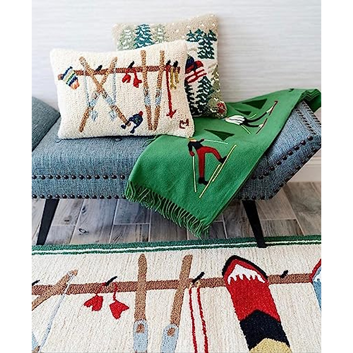 Chandler 4 Corners Artist-Designed Ski Rack Hand-Hooked Wool Decorative Throw Pillow (14” x 20”) Ski Pillow for Couches & Beds - Easy Care & Low Maintenance - Ski & Winter Sports Throw Rug