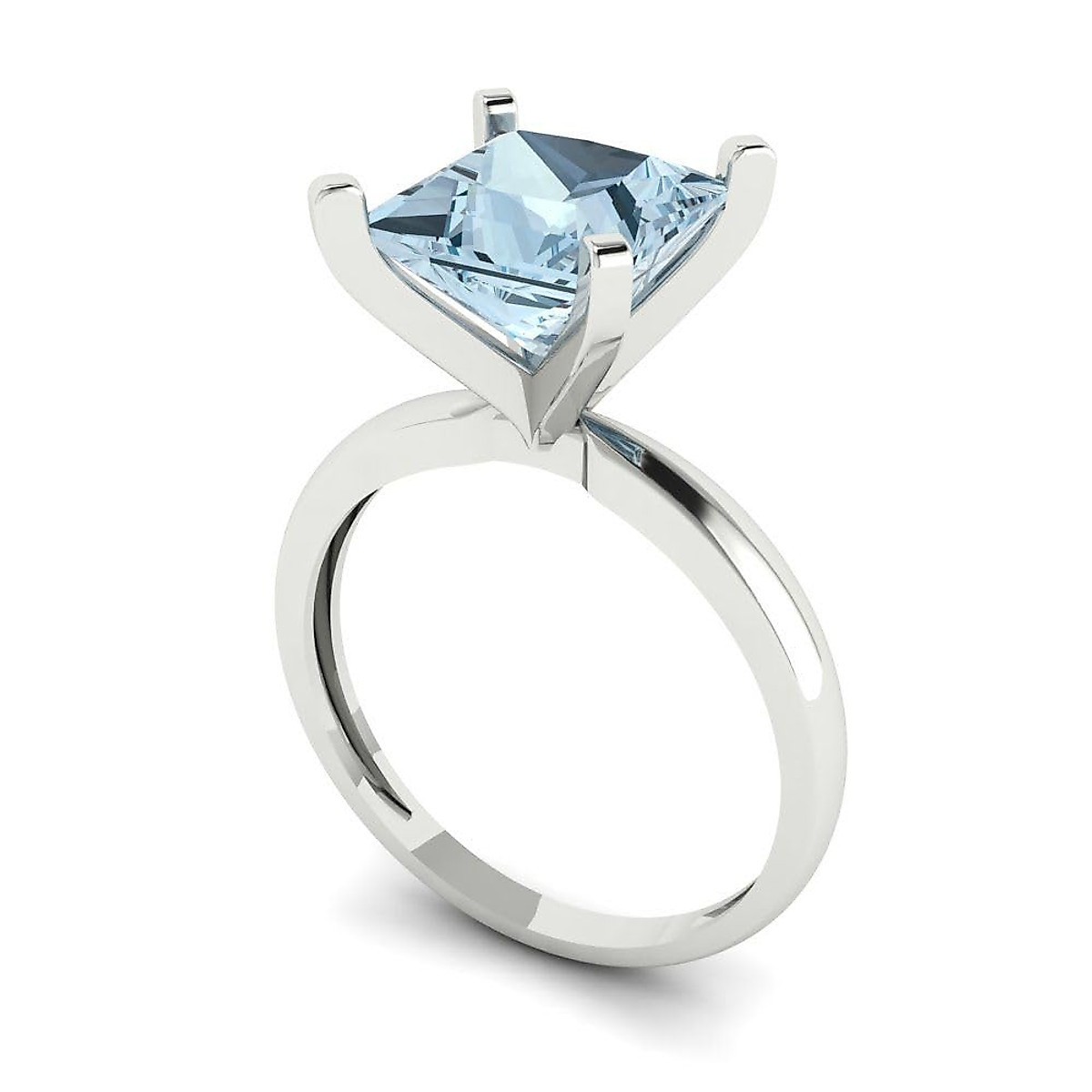 Clara Pucci 3.0 ct Princess Cut Solitaire Natural Sky Blue Topaz gemstone Bridal Wedding Anniversary Engagement Ring 14k White Gold