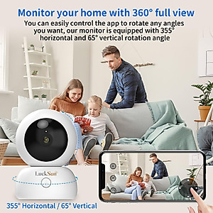 LuckSun 2K 1296P Indoor Security WiFi Camera Wireless One Button 2-Way Talk PTZ Smart Tracking Pet Baby Camera 360 View with Human & Sound Detection, Night Vision, SD Card Slot.