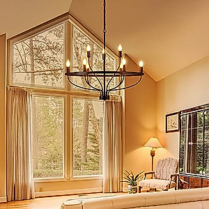 Farmhouse 9-Lights Black Chandelier, Industrial Vintage 30" Candle Style Dining Chandelier Light Fixture, Retro Modern Black Chandelier for Dining Room, Kitchen Island, Living Room, Bar, E12