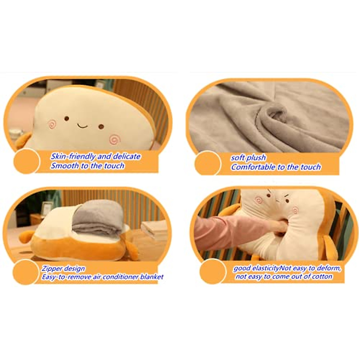 Toast Bread Pillow Dual-use Three-in-one Pillow Blanket Toast Sofa Cushion Home Decoration (Smile)