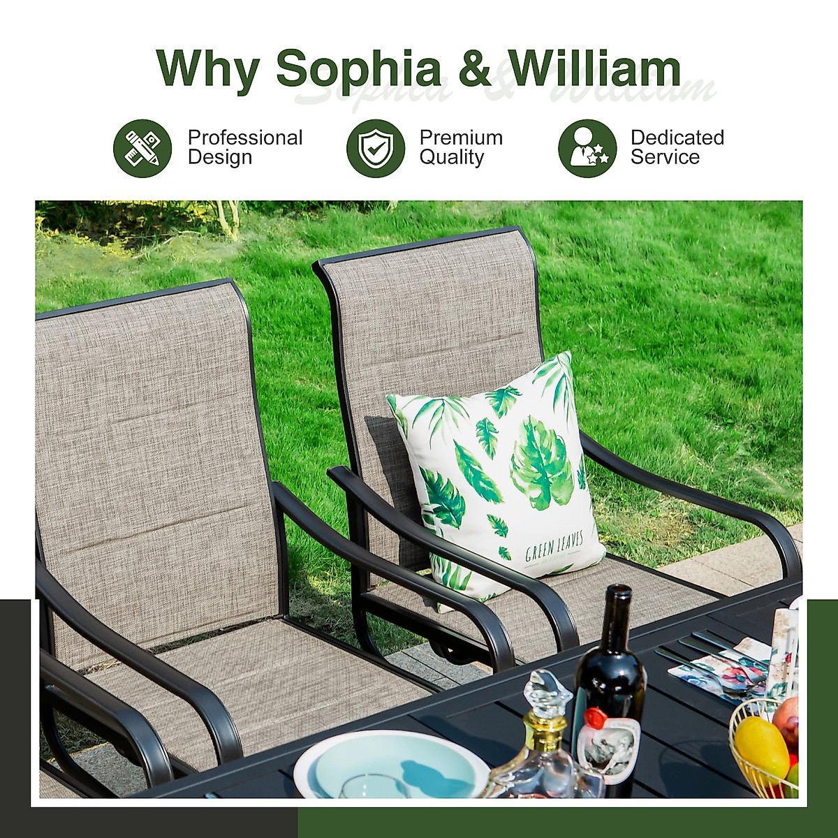 Sophia & William Patio Dining Chairs Metal Swivel Chairs Padded Textilene Set of 2 Outdoor Furniture for Lawn Garden Backyard Weather Resistant