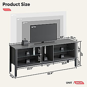 Bestier Entertainment Center, Gaming TV Stand for 70 TV inch, TV Media Console with Modern Glass Shelves, Grey
