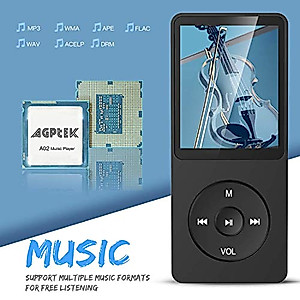 AGPTEK A02 8GB MP3 Player, 70 Hours Playback Lossless Sound Music Player, Supports up to 128GB, Black