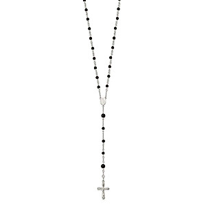 Sterling Silver Polished Black Onyx Rosary Necklace QQH4998