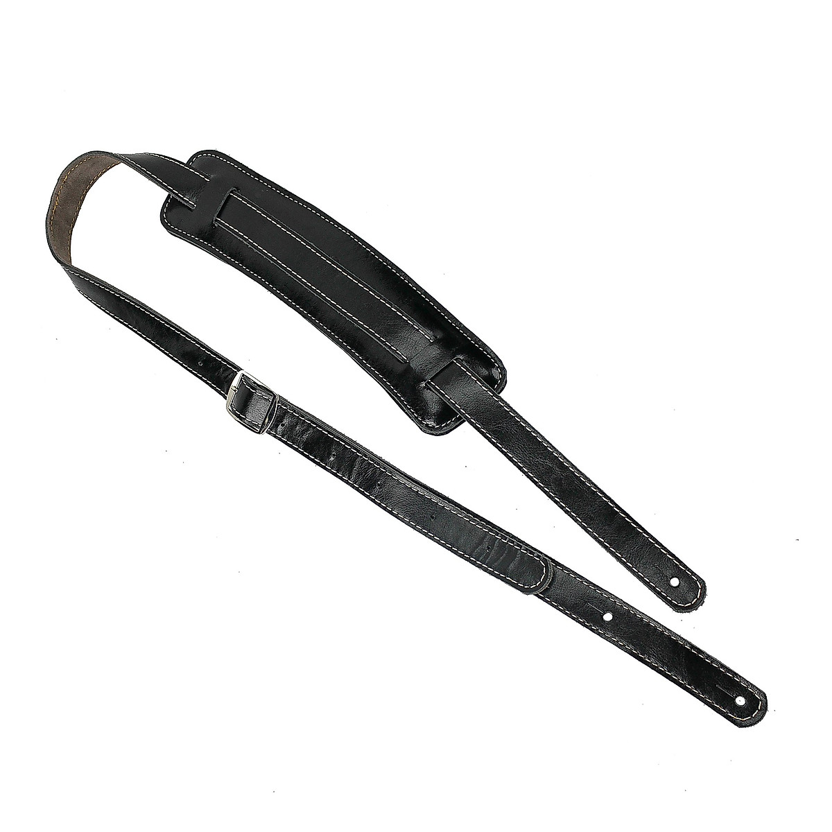 Walker & Williams C-19 Classic Black Vintage Style Rockabilly Guitar Strap Premium Signature Soft Grain Leather Extra Long For Acoustic, Electric, And Bass Guitars