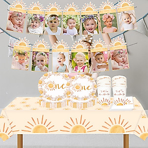 First Trip Around the Sun Birthday 12 Month Photo Banner Boho Sun 1st Birthday Decorations Party Supplies Sunshine First Birthday Decor for Baby Boys Girls Bday