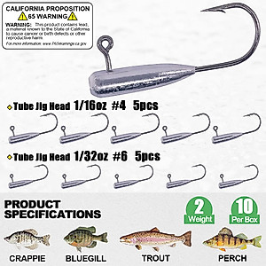 Tube Bait Crappie Lures Tube Jigs Heads Panfish Kit Crappie Bait Fishing Lure Gear Small Soft Plastic Worm Baits for Freshwater Pan Fish Trout Tackle Set Bluegill 130 Piece Kits 120 Bodies 10 Jigheads