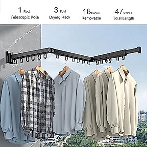 Lora Dew Clothes Rack,Drying Rack Clothing Wall Mounted,Collapsible Drying Racks for Laundry,Hanging Racks for Clothes,Retractable Laundry Hanger Rack Indoor,Grey