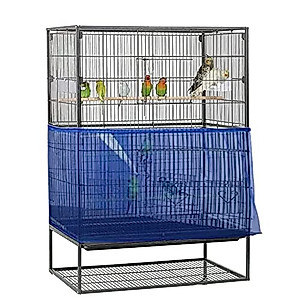 Lemengtree Bird Cage Cover Universal Birdcage Seed Catcher Guard Net Cover, Parrot Nylon Mesh Net Cover, Airy Gauze Birdcage Accessories Mesh Net Cover for Round Square Cages (Blue-Mesh Net Cover)