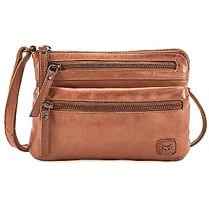 Wise Owl Accessories Small Crossbody Sling Bag Real Leather Purse for Women Crossover Trendy Shoulder Handbag (Cognac Washed Vintage)