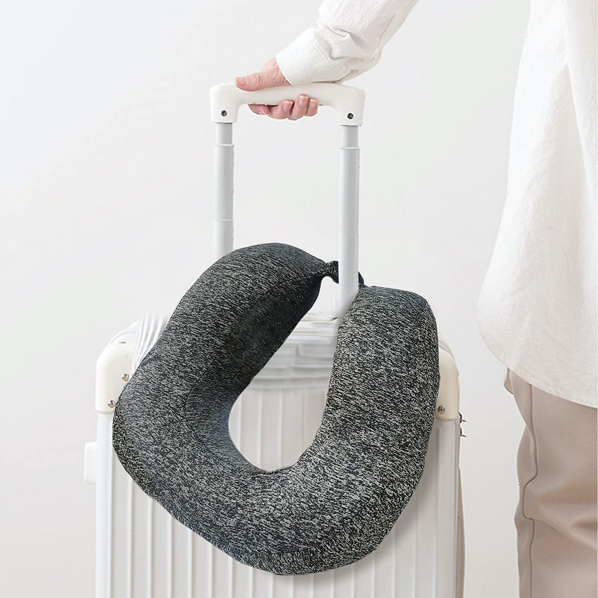 Truwelby Travel Pillow, Neck Pillow Memory Foam Neck Pillow for Travel, Airplane Travel Kit with 3D Contoured Eye Cover Earplugs Standard Airplane Pillow Cooling Travel Head Support Pillow