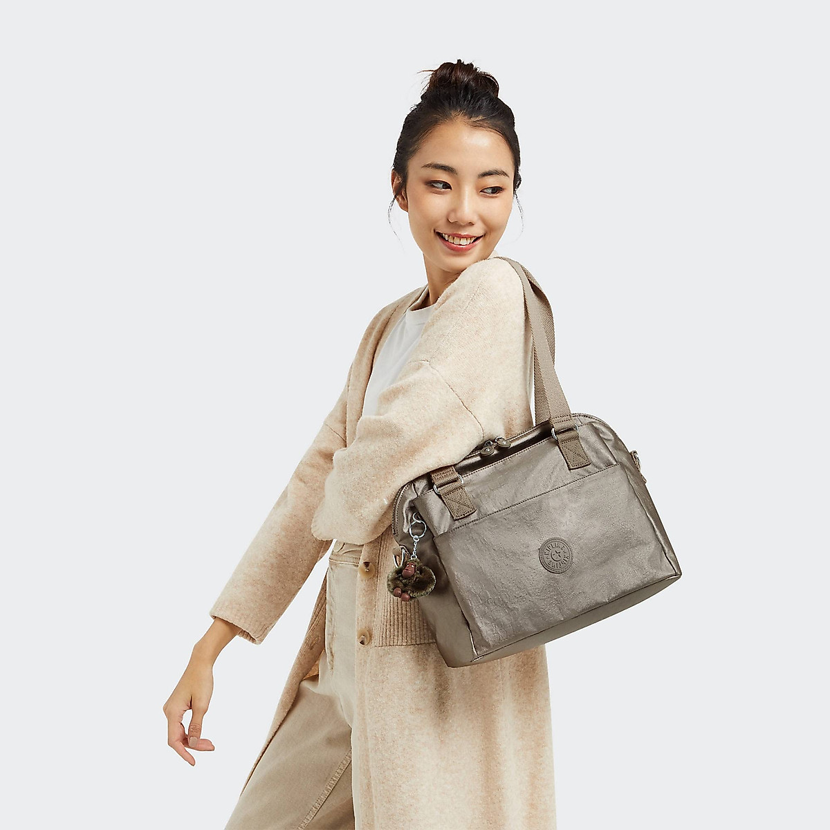 Kipling Felicity Metallic Shoulder Bag Metallic Pewter