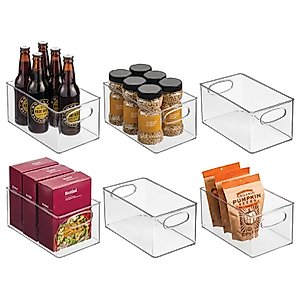 mDesign Plastic Kitchen Organizer - Storage Holder Bin with Handles for Pantry, Cupboard, Cabinet, Fridge/Freezer, Shelves, Counter - Holds Canned Food, Snacks - Ligne Collection - 6 Pack - Clear