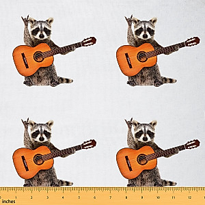 Erosebridal Funny Raccoon Fabric by The Yard,Acoustic Guitar Upholstery Fabric for Boys Kids Girls,Kawaii Jungle Animal Decorative Fabric,Rock Music Raccoon Indoor Outdoor Fabric for Sewing,2 Yards