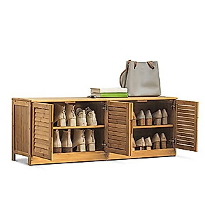 MoNiBloom Bamboo Shoe Cabinet, Bamboo 2 Tier Shoe Shelf Organizer Storage with Shutter Doors for 11-15 Pairs Entryway Hallway Bedroom, Natural