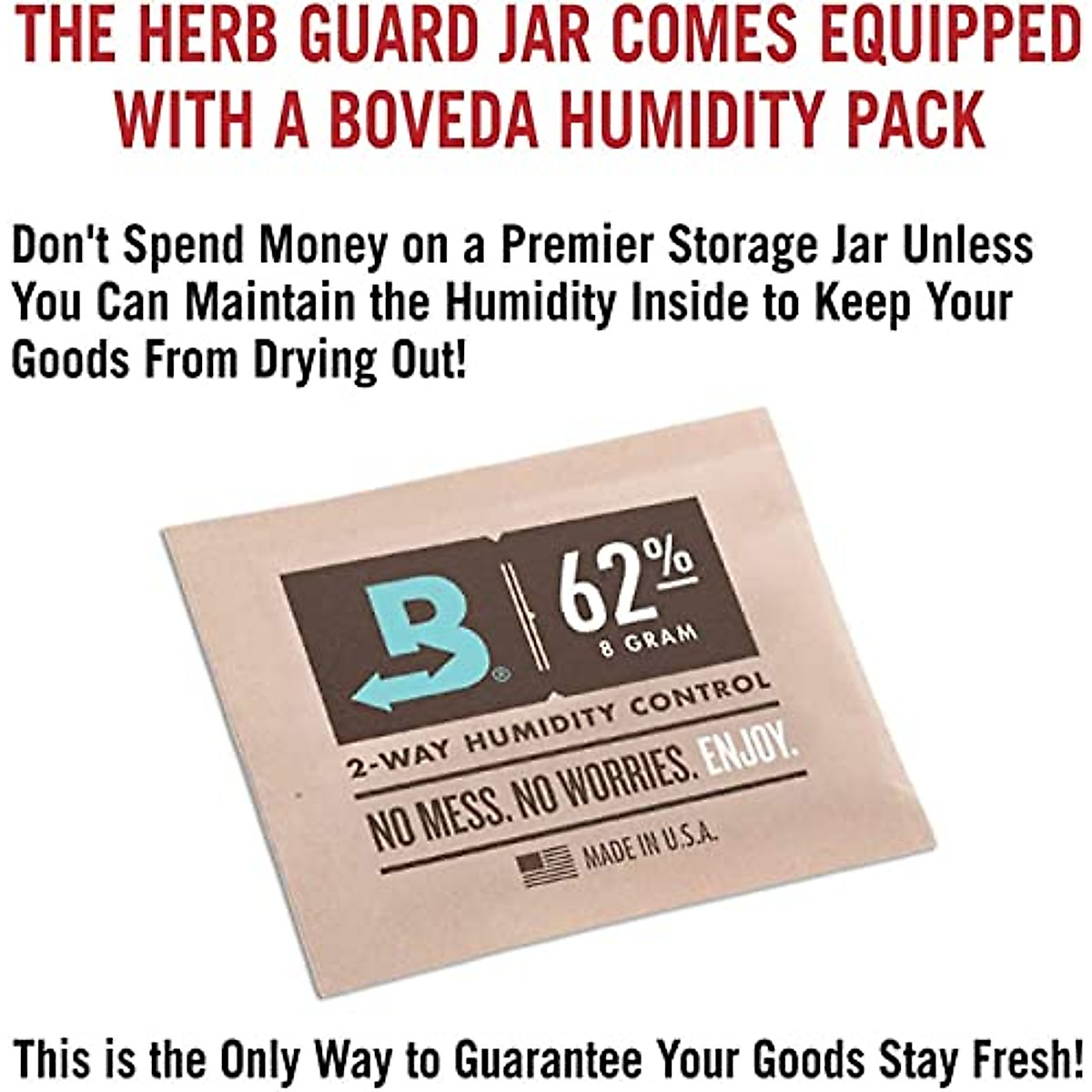 Herb Guard - 2 Oz Airtight Container & Smell Proof Jar (1 Liter) Humidity Pack Keeps Herbs Fresh for Months [3 Pack]