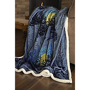 Carstens Three Bears Rustic Plush Sherpa Throw Blanket 54" x 68", Blue