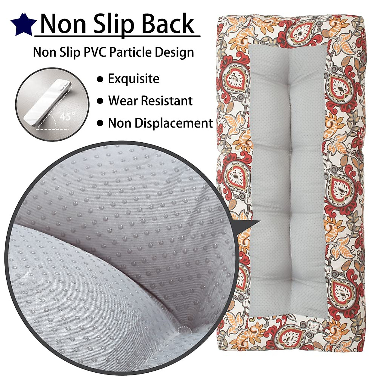 Magpie Fabrics Patio Bench Cushion 45"x18", Indoor/Outdoor Non-Slip Water Resistant Long Seat Pads, Tufted Loveseat Cushion for Swing, Settee, Window, Garden, Wicker, Front Porch (Botanical Red)