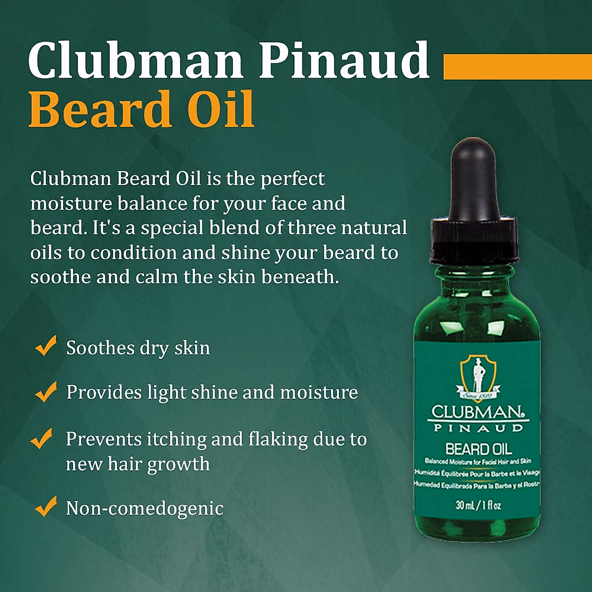 Clubman Pinaud Beard Oil, Balanced Moisture for Facial Hair and Skin, 1 oz x 2 pack