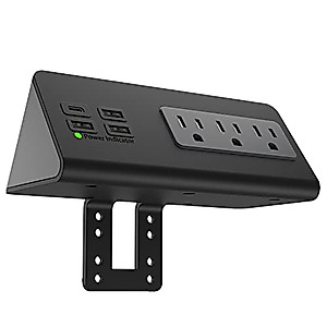 Nightstand Edge Mount Power Strip with USB-C Ports Tabletop Surge Protector Desk Clamp Power Sockets with 3 AC Outlets &4 Fast Charging USB Ports for Home Office Hotel and Dormitory