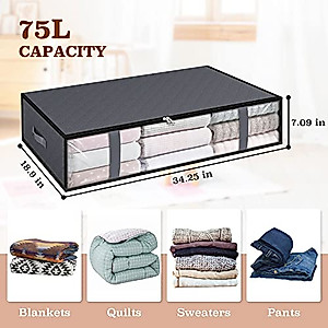 StorageRight Storage Bags, Clothes Storage,Under bed Storage Containers With Durable Handles,Large Capacity Storage Bins,Foldable Storage Organizers For Clothes,Bedding and Toys-75L/6 Pack/Grey