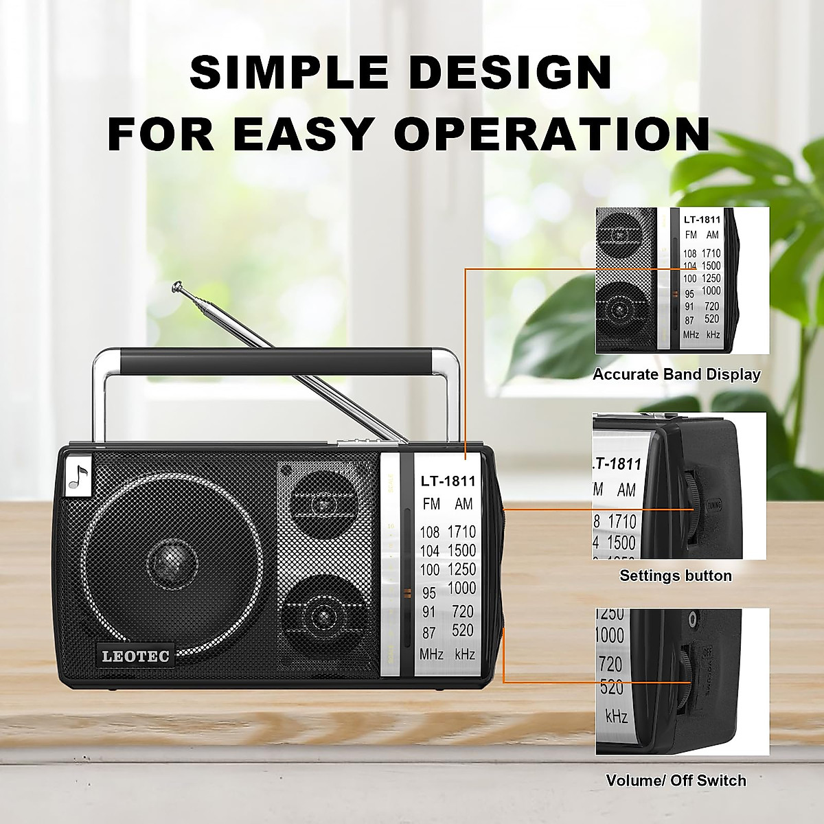 LEOTEC AM FM Radio, Portable Bluetooth Radio, Plug in Wall or Battery Operated Best Reception with Headphone Jack, Handheld Great for Home, Outdoor, Red