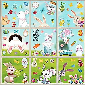 DmHirmg Easter Window Clings, Upgraded Static Easter Window Sticker, Easter Decorations Window Clings Stickers Decal,Cute Bunny Radish Eggs Carrot Decals for Kids School Office Home Glass Decals for Easter Home Party Decorations Supplies 9 Sheets