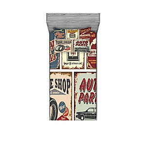 Lunarable 1950s Fitted Sheet & Pillow Sham Set, Vintage Car Signs Automobile Advertising Repair Vehicle Garage Classics Servicing, Decorative Printed 2 Piece Bedding Decor Set, Twin, Burgundy