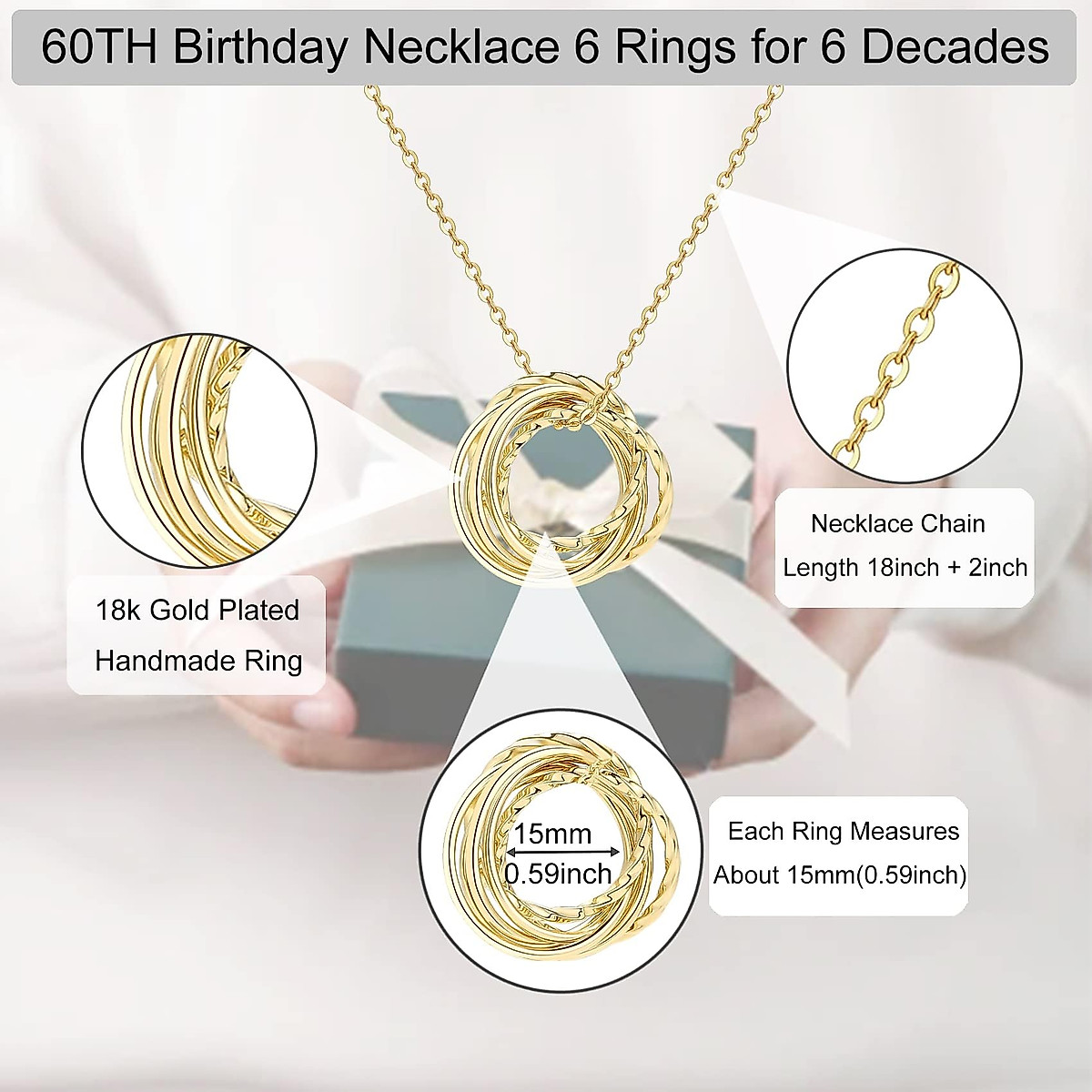 BMMYE 60th Birthday Gifts for Women, Gold Silver Necklace Circle Pendant Mothers Day Jewelry 60 Year Old Birthday Gifts Ideas for Mom Friend