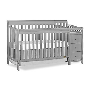 Dream On Me 5 In 1 Brody Convertible Crib With Changer In Pebble Grey, Greenguard Gold Certified, Comes With 1" Changing Pad, Non-Toxic Finish, Made Of Durable Pinewood