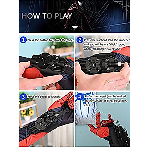 SUIZU Web Shooters, Spider Silk Launcher for Kids - USB Charging, Rope Launcher - Can Grab Small Objects, Super Hero Launcher Gloves Wrist Toy Cosplay Launcher Bracers Accessories (Red)