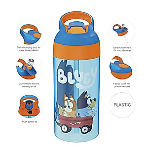 Zak Designs 17.5 oz Riverside Bluey Kids Water Bottle with Straw and Built in Carrying Loop Made of Durable Plastic, Leak-Proof Design for Travel, 2PK Set