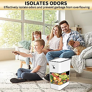 LRCXL Trash Can with Lid 3 Pack Set, 2 Packs 4 Gal 15L and 1 Pack 2.6 Gal 10L Slim Kitchen Trash Can, Small Trash Can Bathroom Garbage Can, Waste Basket for Kitchen, Bedroom, Office (White)