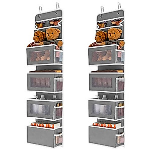 PARAKE 5-Shelf Over Door Hanging Organizer, 2-Pack Door Storage Organizer for Bedroom, 4 Large Pockets Wall Mount Storage with 2 Small Pocket and 4 Side Pocket for Storage Cosmetics, Sundries (Grey)