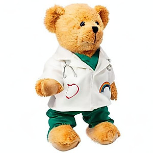 HollyHOME Doctor Bear Stuffed Animal Plush Teddy Bear in Scrubs and White Coat Gifts for Doctors Students and Kids 10 Inch