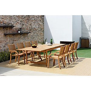 Amazonia Berlin Patio Dining Teak Finish and Ideal, 9-Piece Outdoor Furniture Set, Light Brown