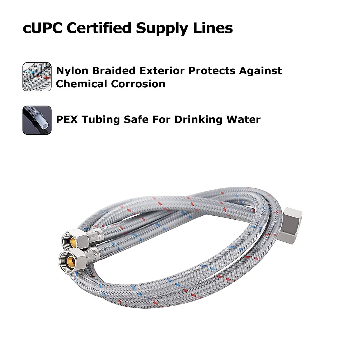 PARLOS 24 Inch Faucet Water Supply Lines cUPC CERTIFIED with 9/16-24 UNEF threads Brass Connector, 2103001