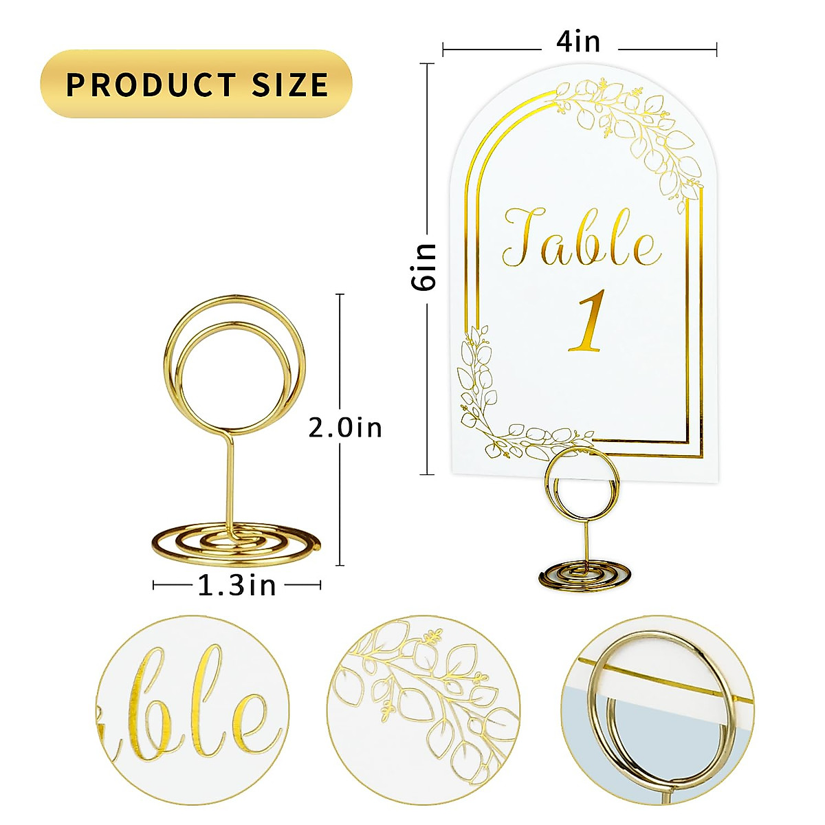 Wedding Table Numbers 1-20, 20 White Gold Table Number Cards with 20 Gold Table Number Holders, 1 Set of 20 Table Numbers for Wedding Reception(Card and Holder)